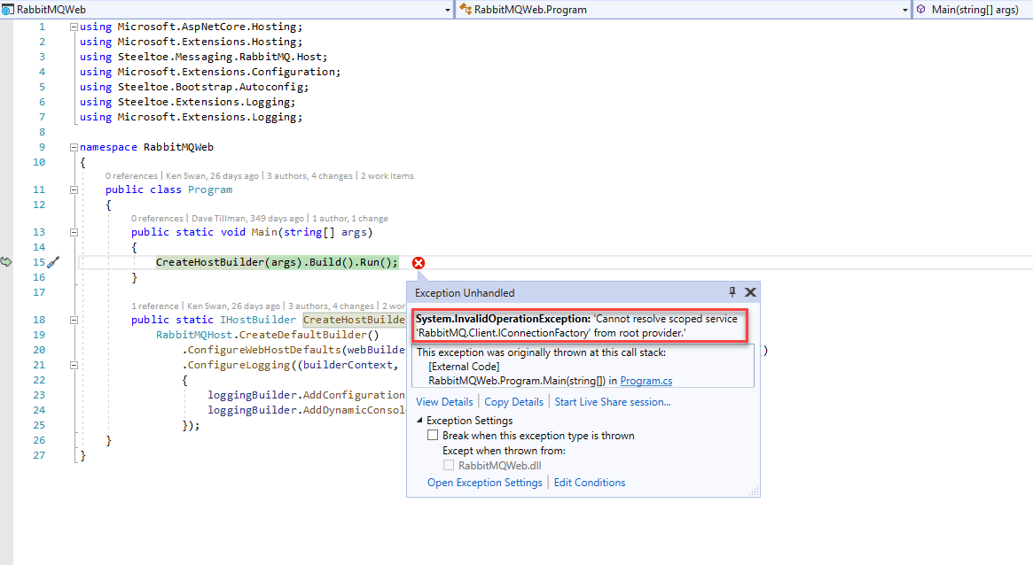 Cannot Resolve Scoped Service Rabbitmqclienticonnectionfactory From Root Provider · Issue