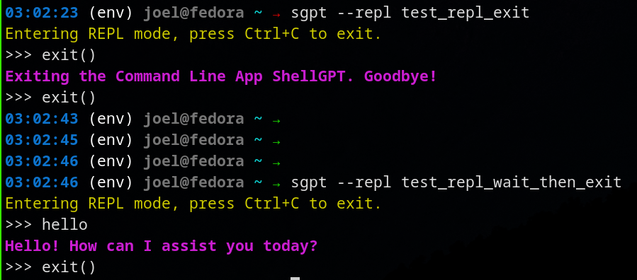 Typing exit() in --repl mode · Issue #231 · TheR1D/shell_gpt · GitHub