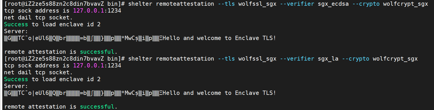 shelter + skeleton + enclave-tls: remote attestation will print the ...