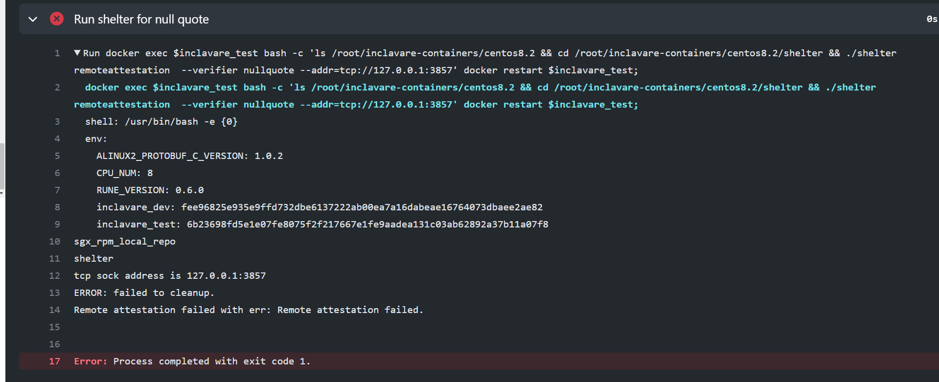CI/CD: run shelter for null quote error(ERROR: failed to cleanup) · Issue #986 · inclavare ...