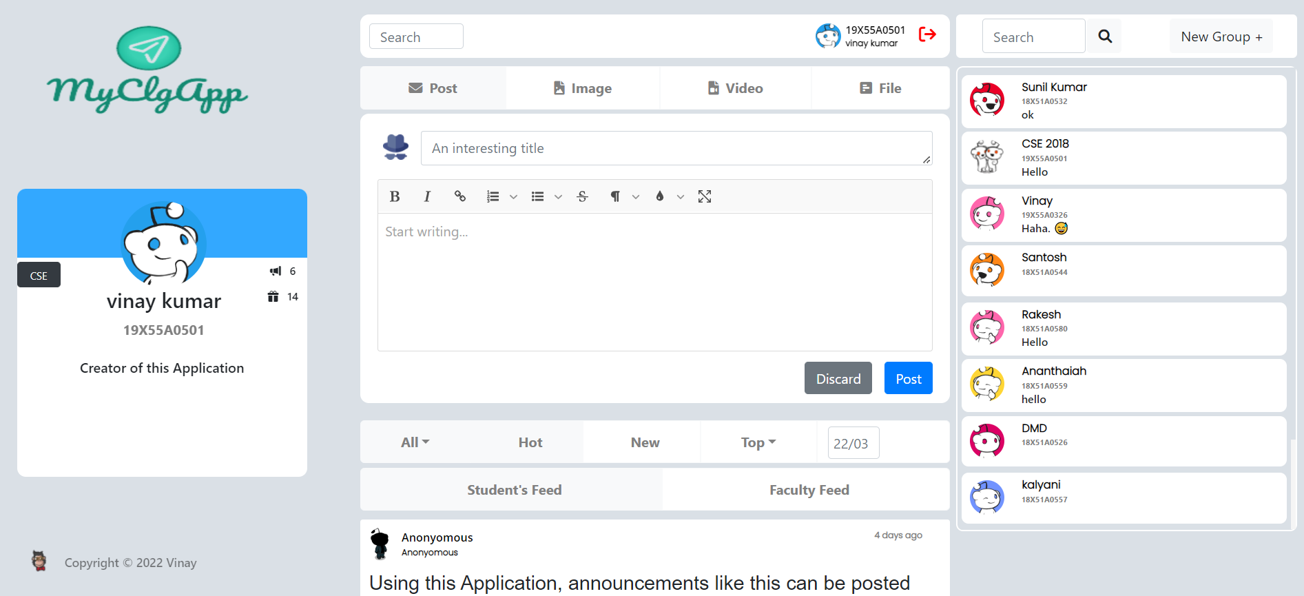 GitHub - vinay1668/myclgapp: A social media web appliation for my ...