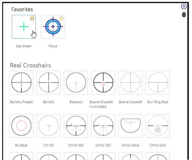 Ability to star/favorite crosshairs and show them separately, mock-up ...