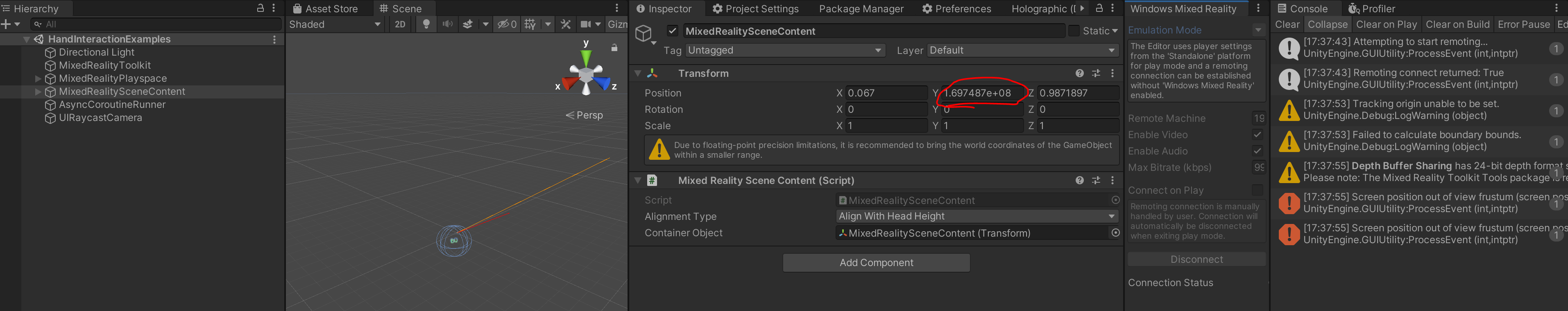 XR SDK Remoting moves MixedRealitySceneContent to random place · Issue ...