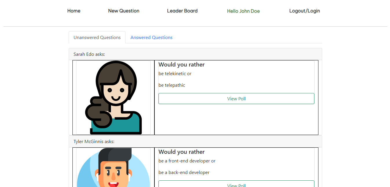 GitHub - Ahmed-AbdElMoneam/Would-You-Rather-app: Would You Rather App is a react.js and redux ...