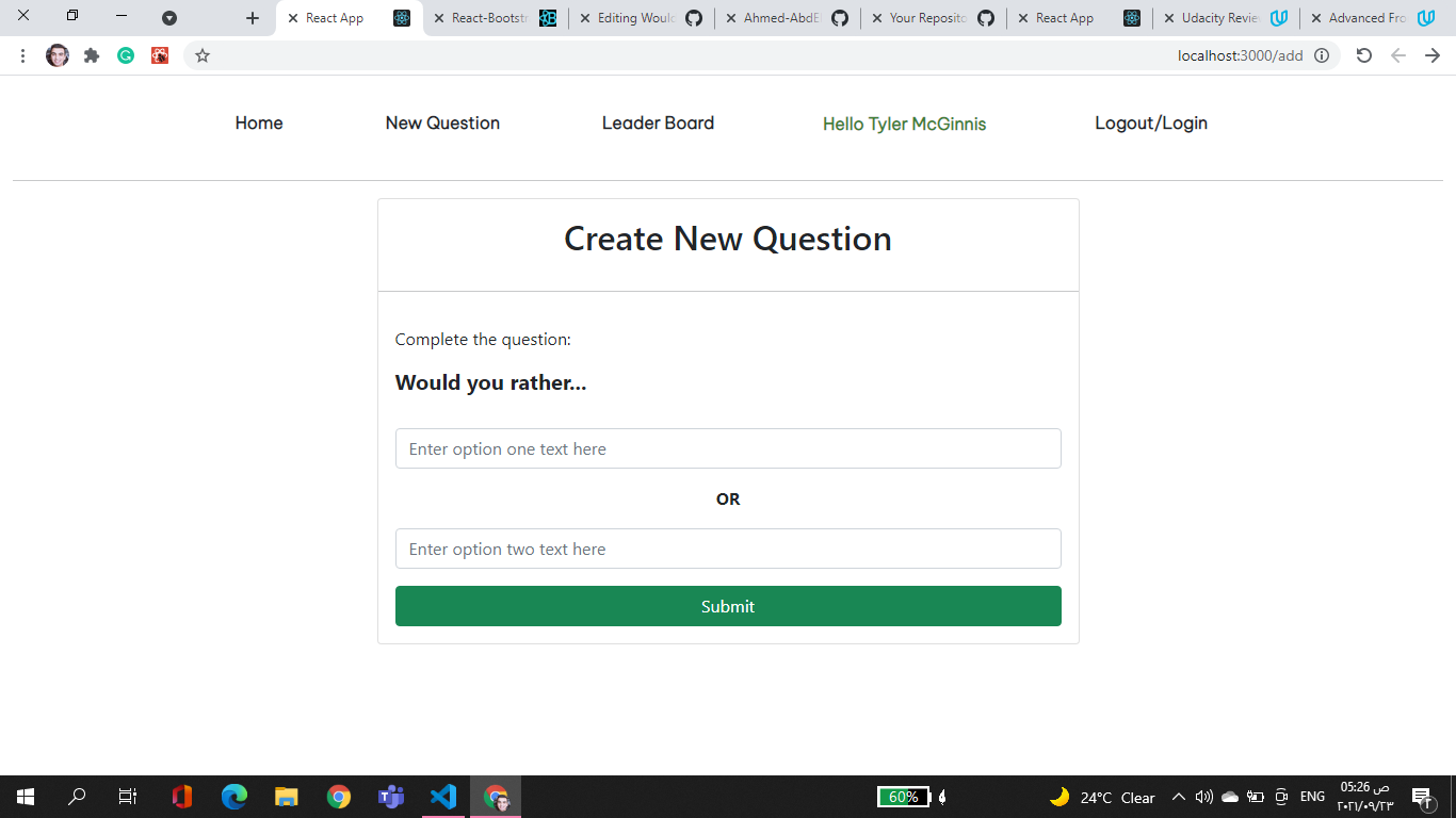 GitHub - Ahmed-AbdElMoneam/Would-You-Rather-app: Would You Rather App is a react.js and redux ...