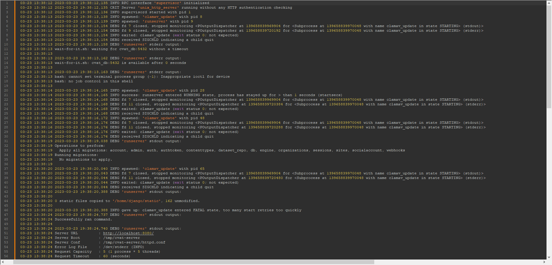 Continiously restarting cvat_worker_export, cvat_worker_import and cvat_worker_annotation ...