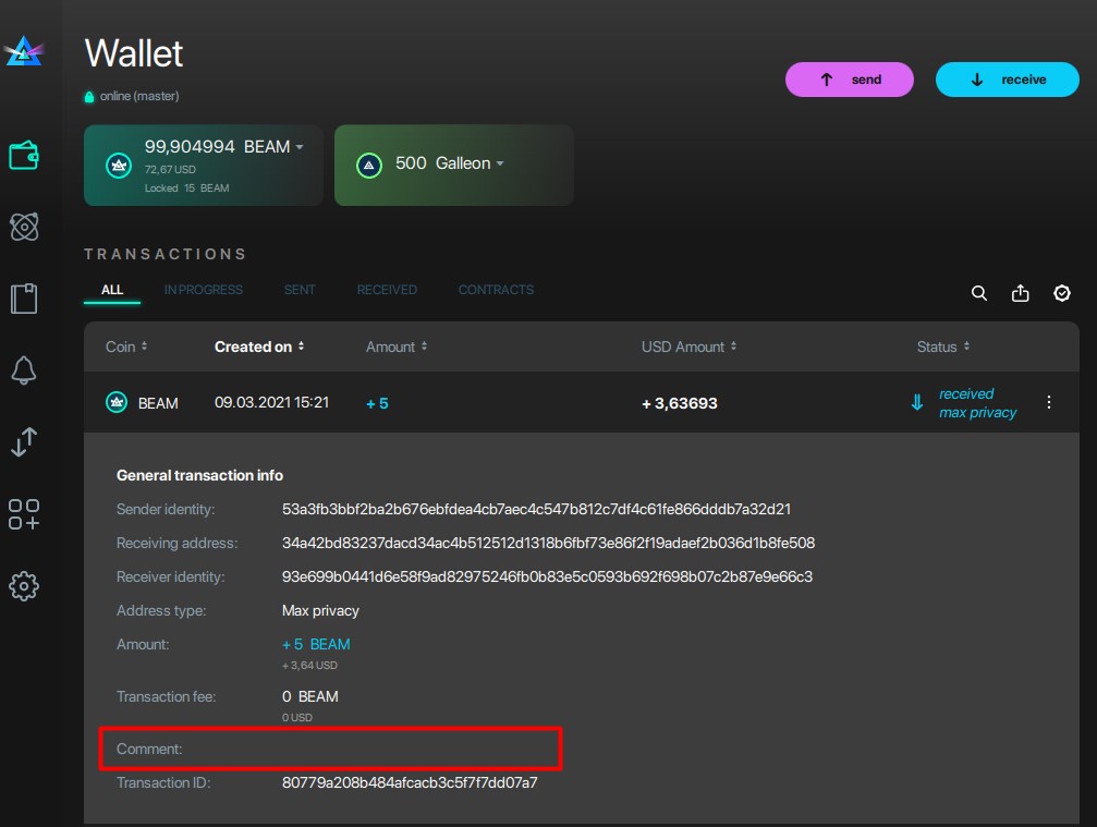 Transactions details: comment for max privacy and offline transactions · Issue #545 · BeamMW ...