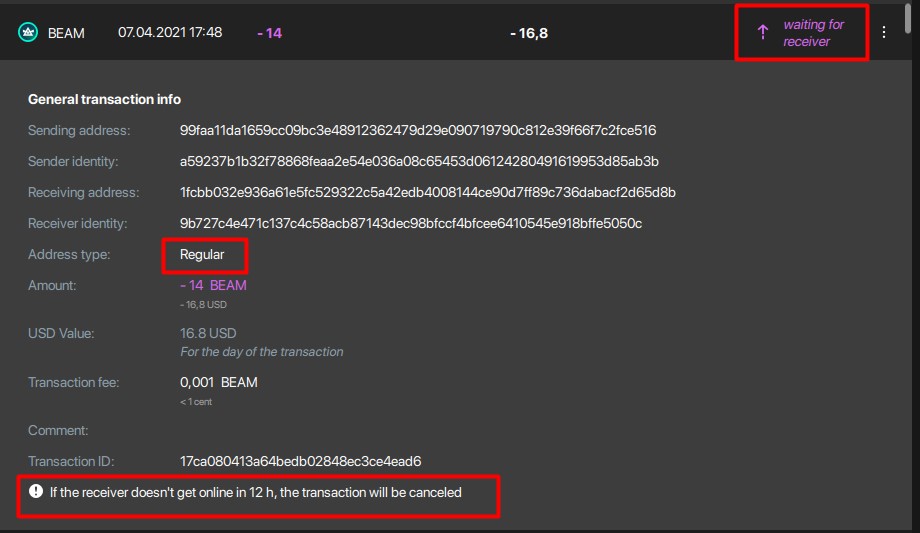 Transaction info: change text for offline transactions with "waiting for receiver" status ...