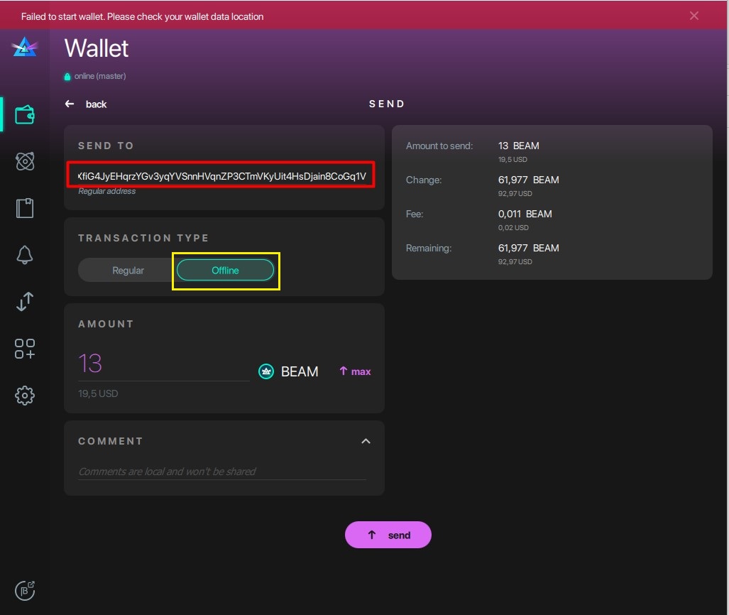 Max privacy transaction to yourself throws "Failed to start wallet" · Issue #598 · BeamMW/beam ...