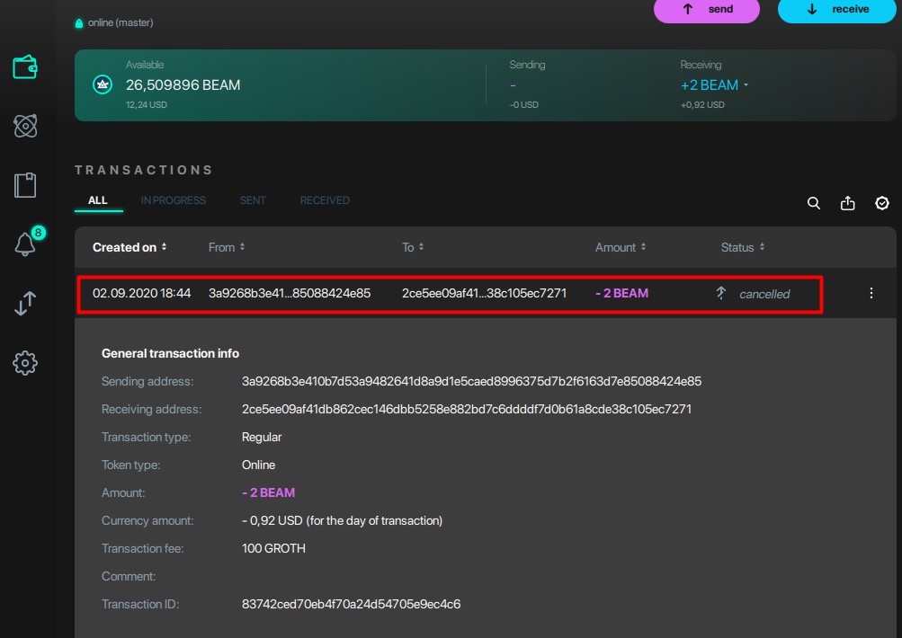 Cancelled regular transaction is displayed in status “in progress” and ...