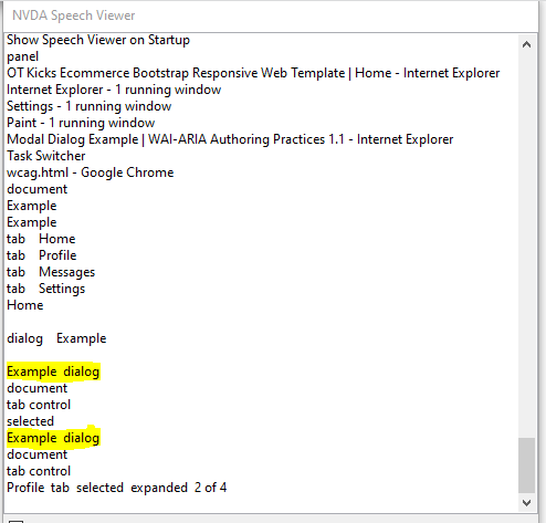 NVDA announces dialog heading once but speech viewer shows twice when dialog has element with ...