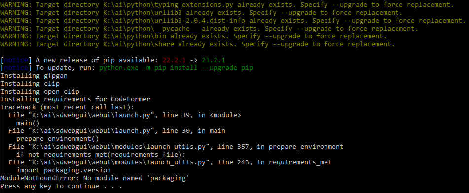 Getting Error Of No Module Named Packaging While Intalling Requirements For Codeformer