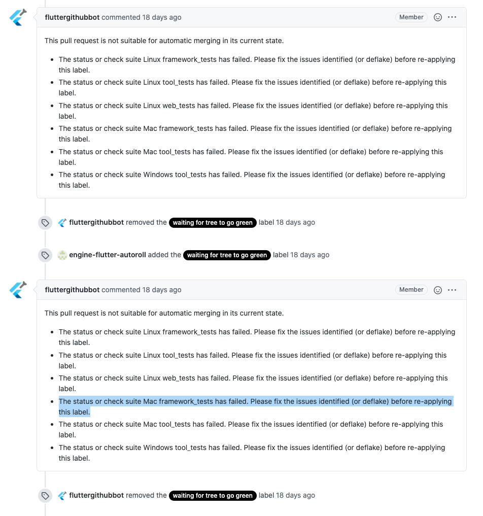 Engine Flutter Autoroll And Fluttergithubbot Alternate Adding And Removing Waiting For Tree To 3192