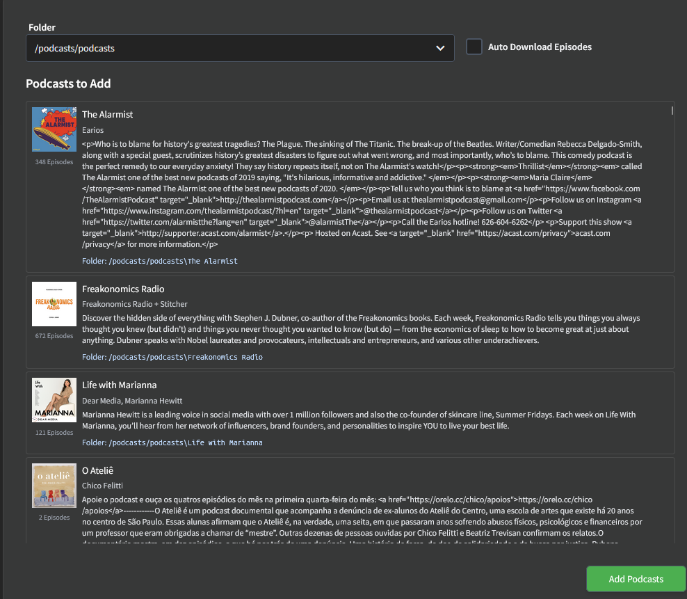 [Bug]: When adding podcasts using OPML it will append backslash (\) to the path rather than ...