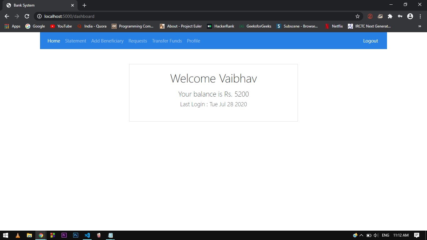 GitHub - vaibhavmew/Banking-System: Banking System using Mongoose, Express, NodeJS, EJS