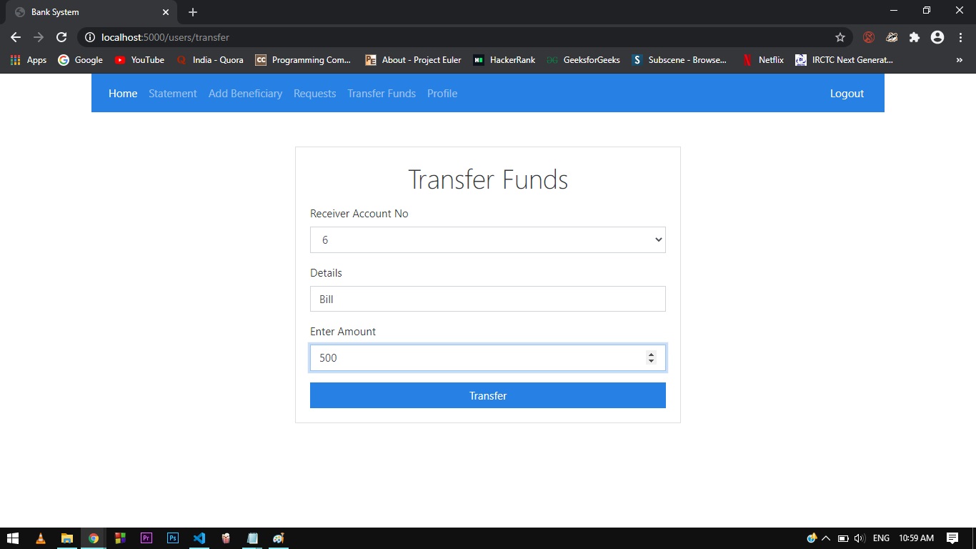 GitHub - vaibhavmew/Banking-System: Banking System using Mongoose, Express, NodeJS, EJS