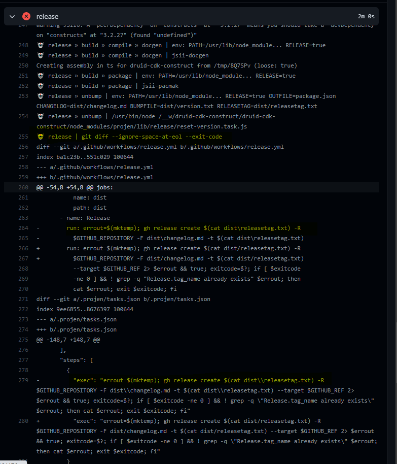Issues with github action release step · Issue #1142 · projen/projen · GitHub
