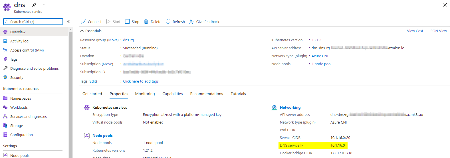 Creating Aks Cluster With A Network Address 0 For Dns Service Ip Is Allowed And Doesnt