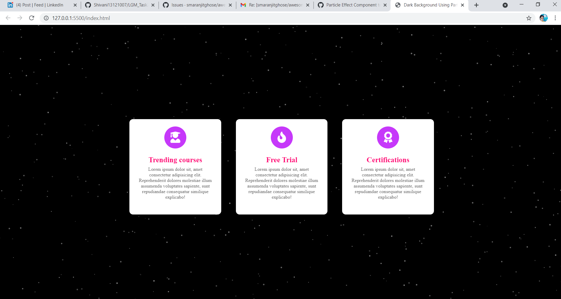 Particle Effect Component to be used in the background of all the pages ...