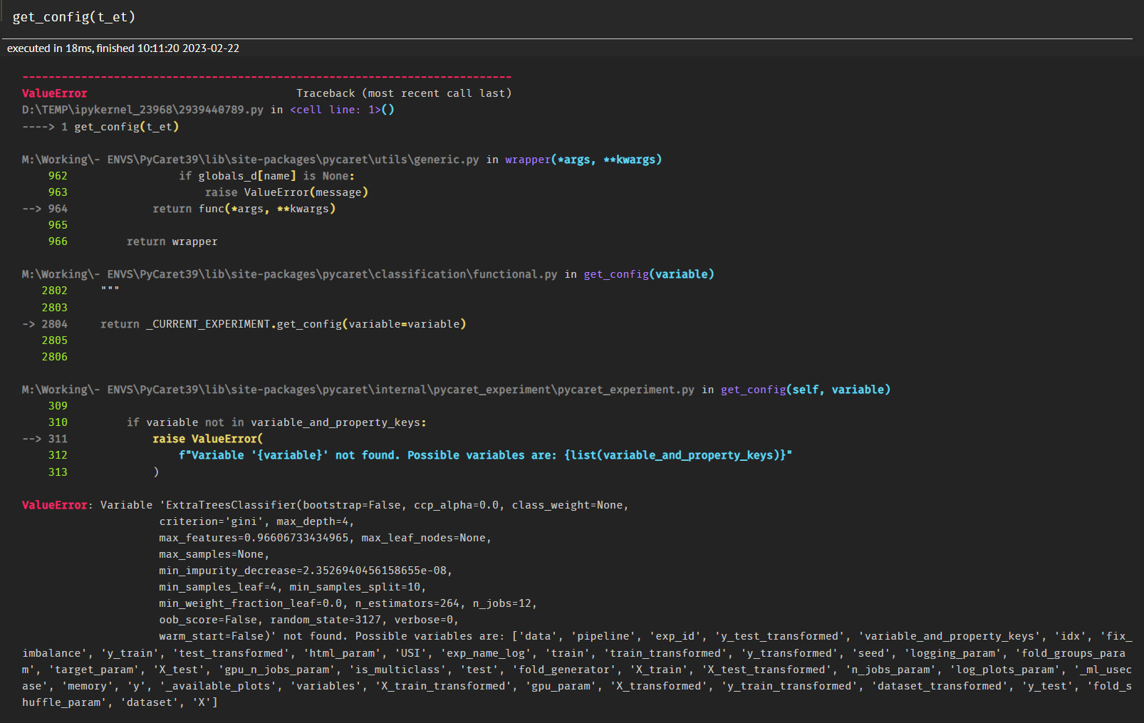 get_config(model) is giving an error message · Issue #3326 · pycaret/pycaret · GitHub