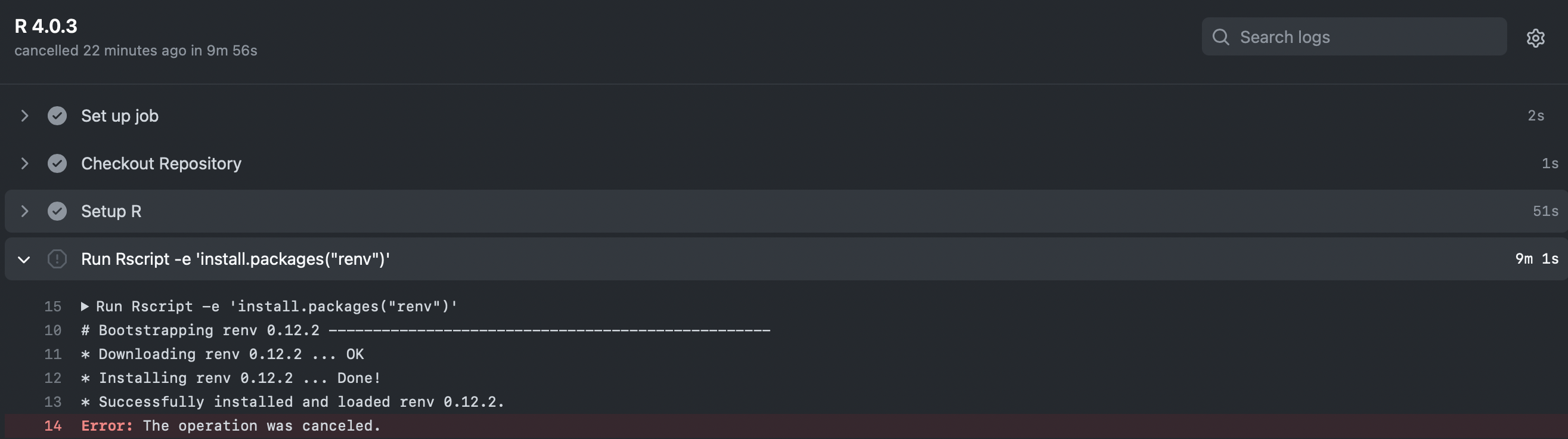 installing renv hangs on github actions · Issue #1071 · rstudio/renv · GitHub