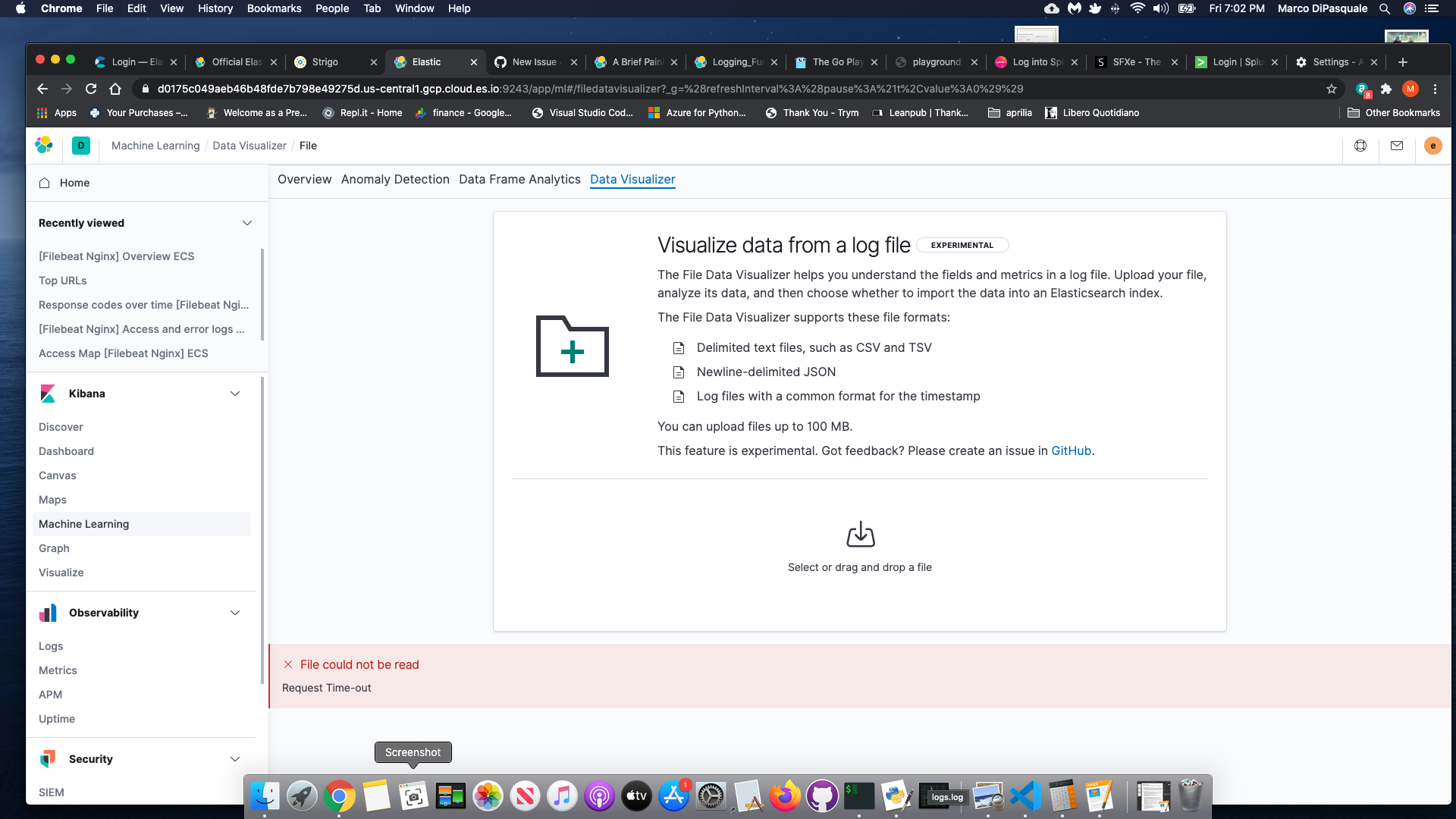 Ml File Data Visualizer Times Out Uploading Log File · Issue 70750 · Elastickibana · Github 