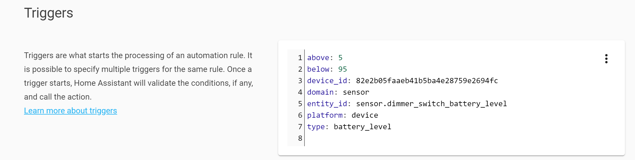Edit with YAML in Automation: Trigger Battery Level with Above & Below ...