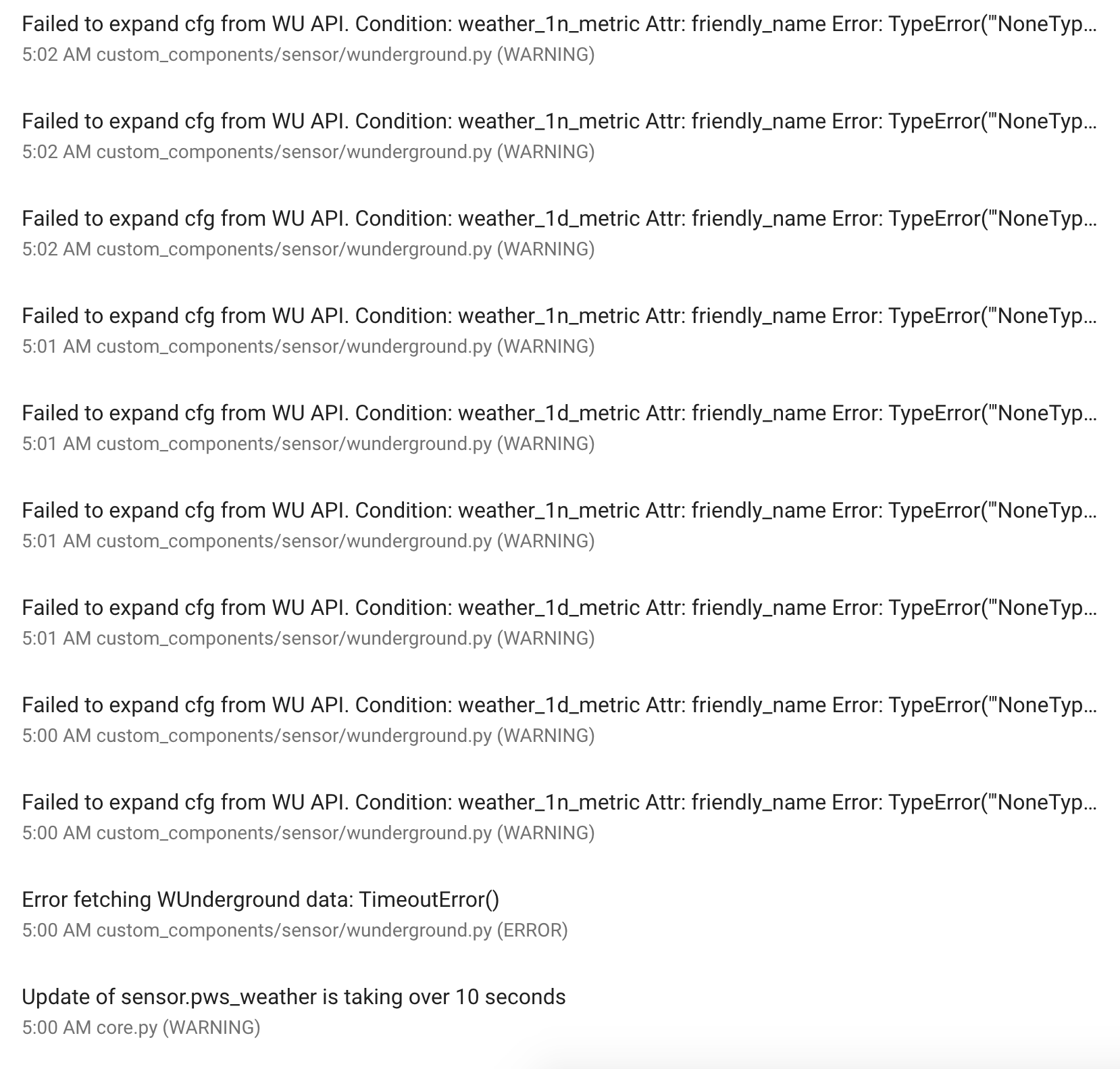 WUnderground spams logs on timeout · Issue #12517 · home-assistant/core · GitHub