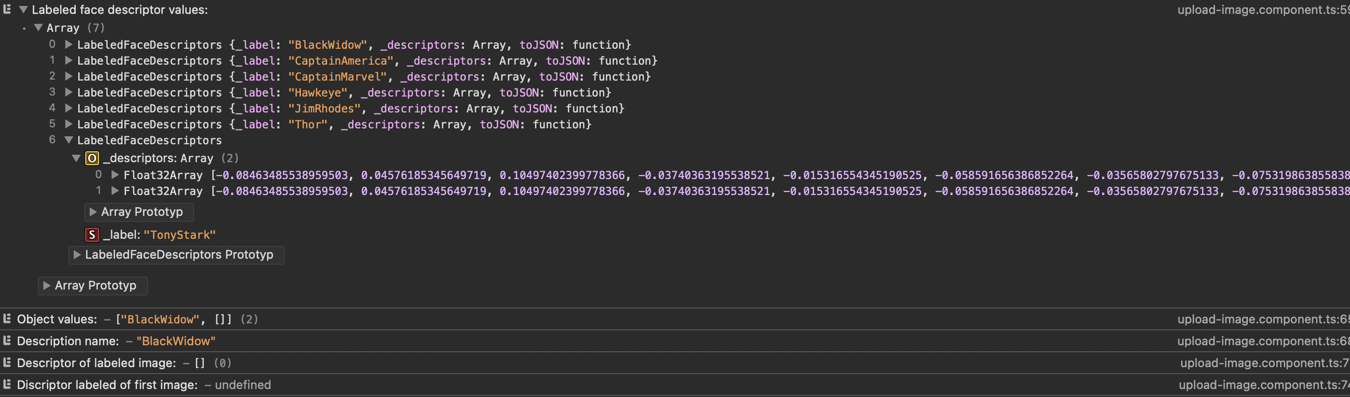 Getting empty Array when accessing LabeledFaceDescriptor · Issue #902 · justadudewhohacks/face ...
