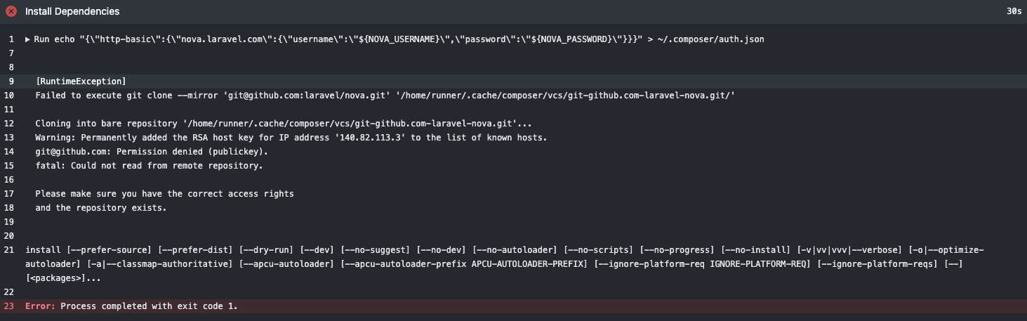 Cannot Run Github Action Tests Emergency · Issue 3116 · Laravelnova
