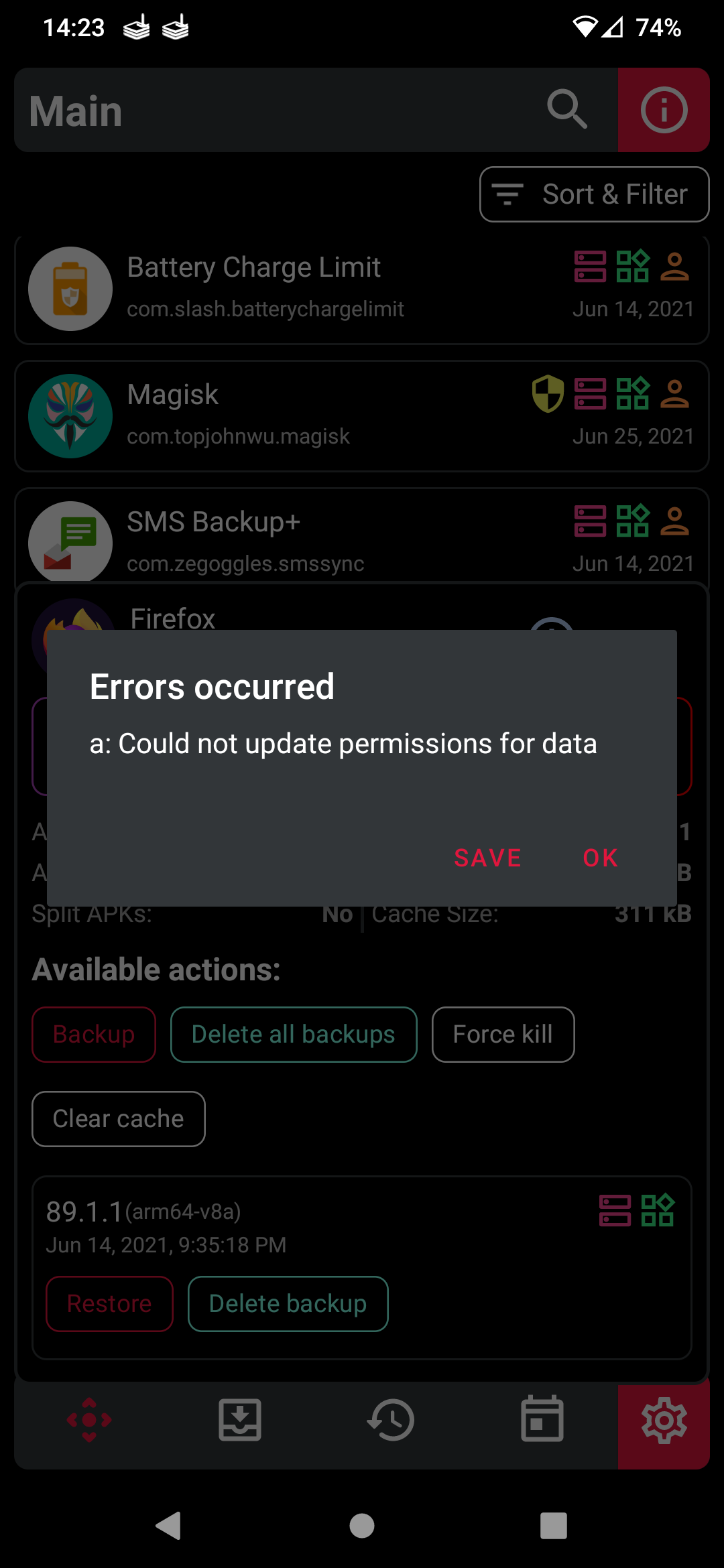 [Bug] Backup of Firefox taken on Android 10 can't be restored to Android 11 (Could not update ...