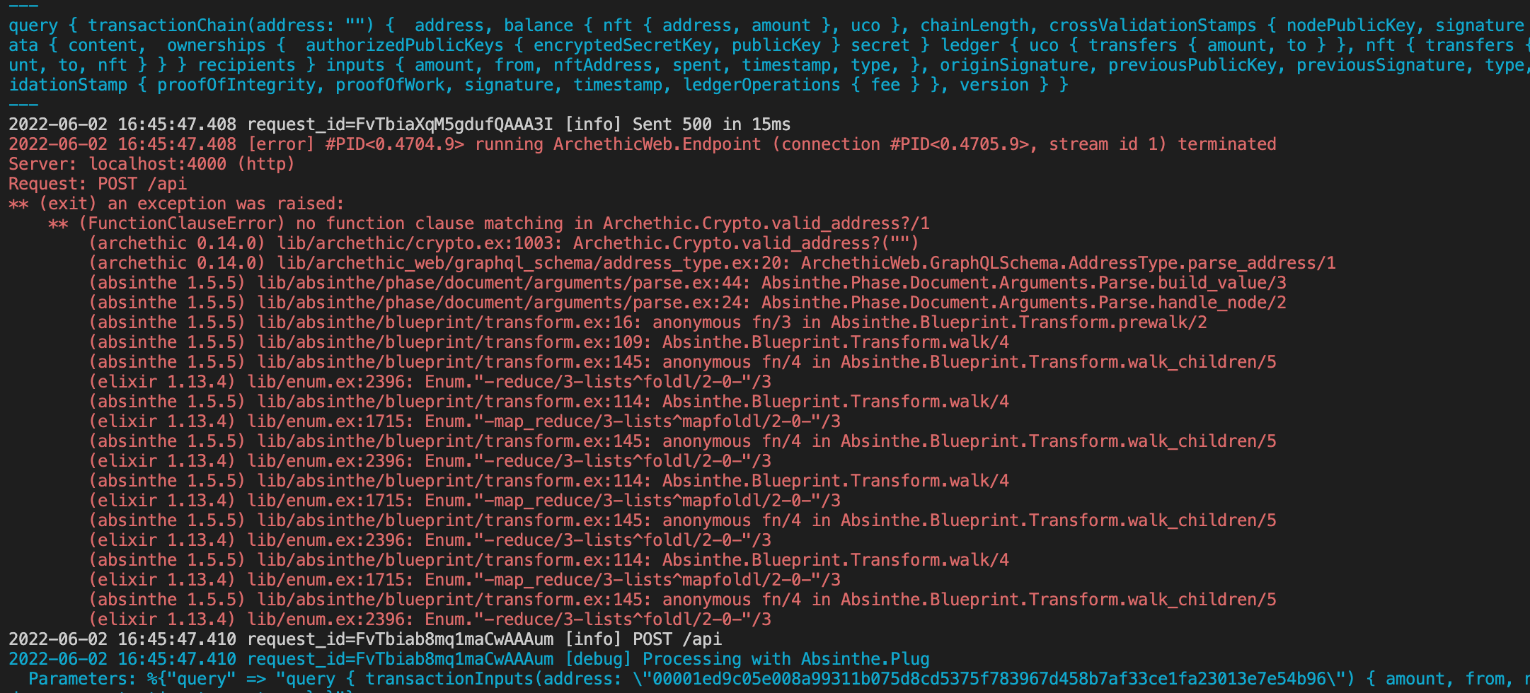 When the address is empty in transactionChain query, the error is not catched · Issue #362 ...