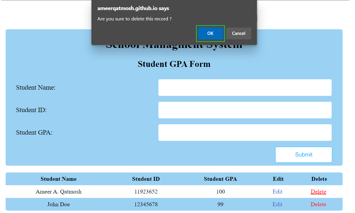 GitHub - AmeerQatmosh/School-Management-System: Task, Assignment for Web Team Project 2 course