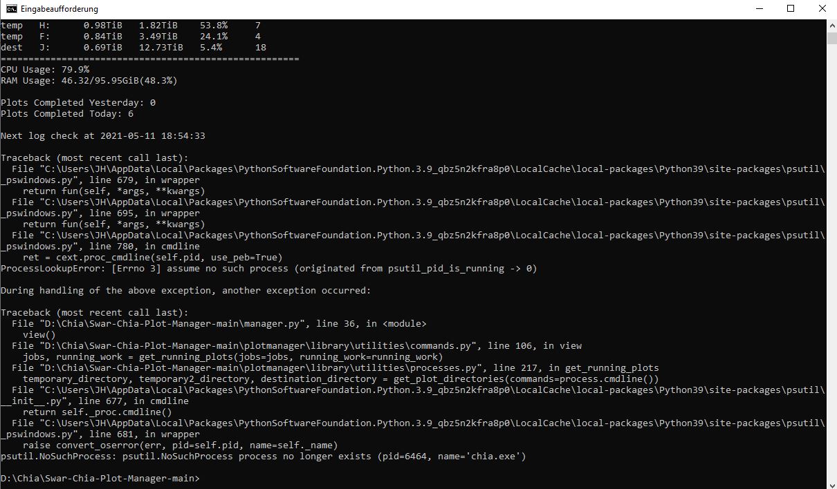 Catch ProcessLookupError / error psutil.NoSuchProces · Issue #231 · swar/Swar-Chia-Plot-Manager ...
