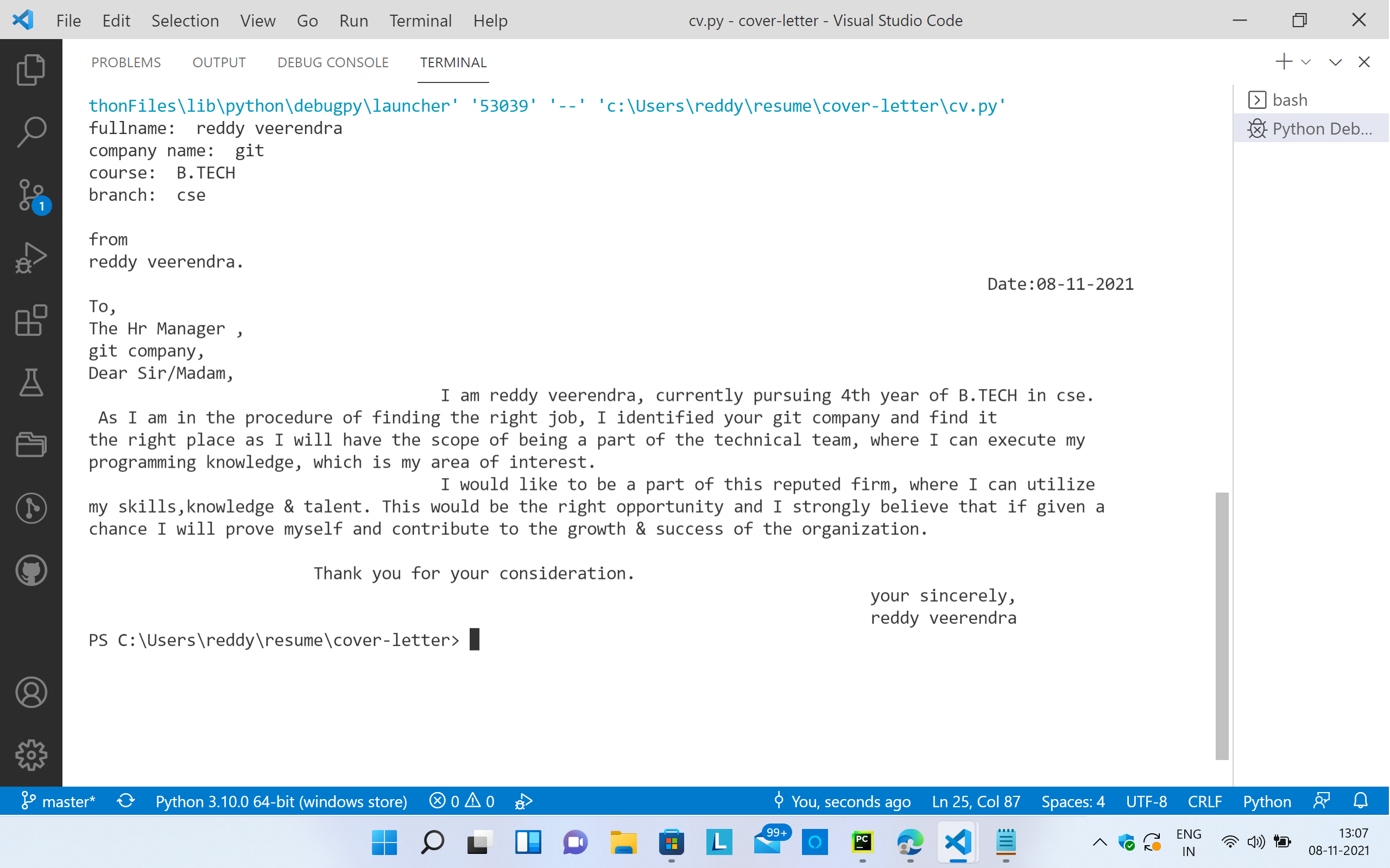 GitHub - Reddyveerendra/cover-letter