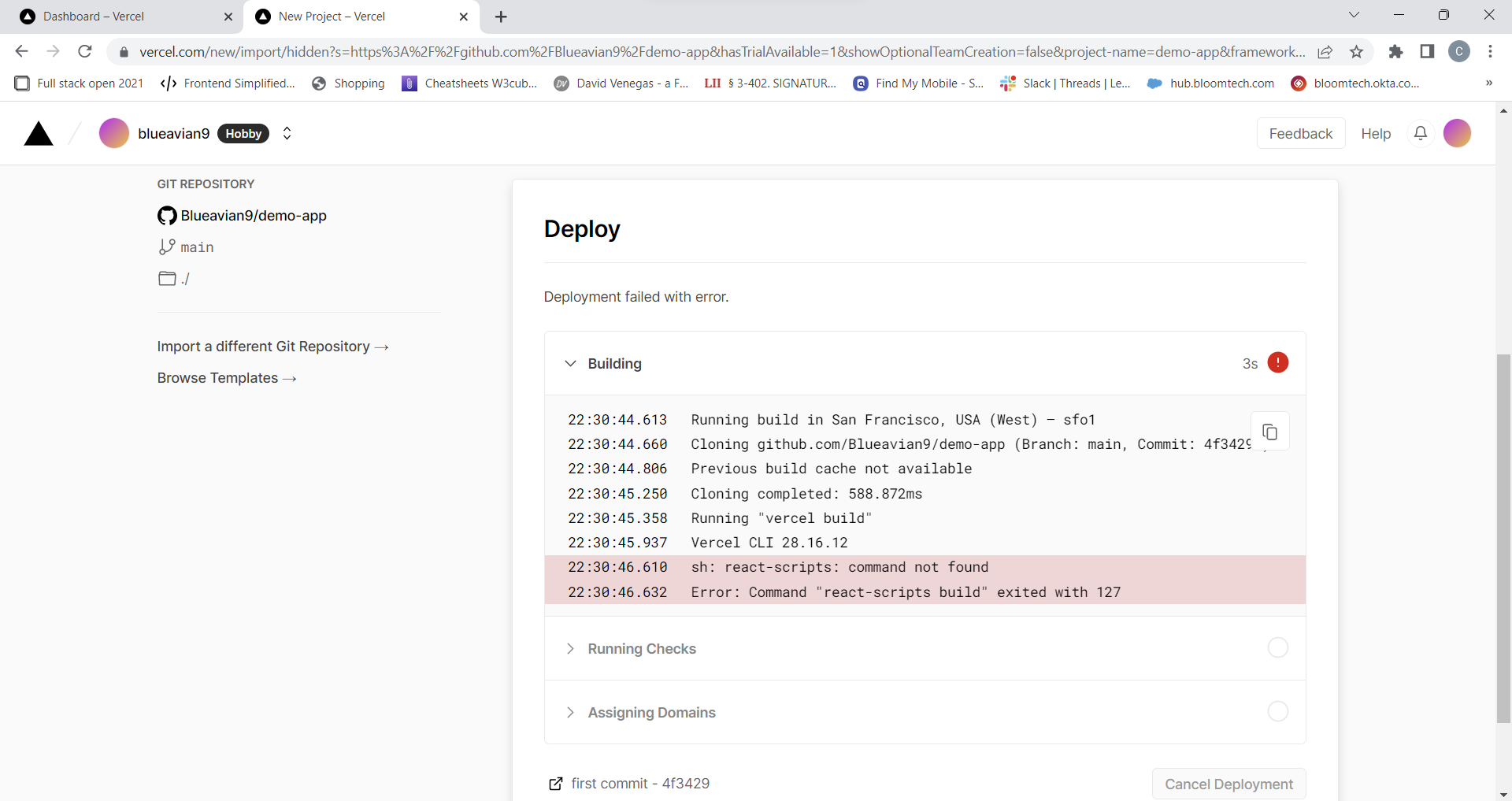 i am getting deployment errors (react-script command not found error · vercel community ...