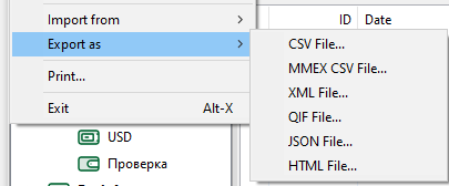 Change 1. `... Export` to `Export as ... file` and 2. `... Import` to ...