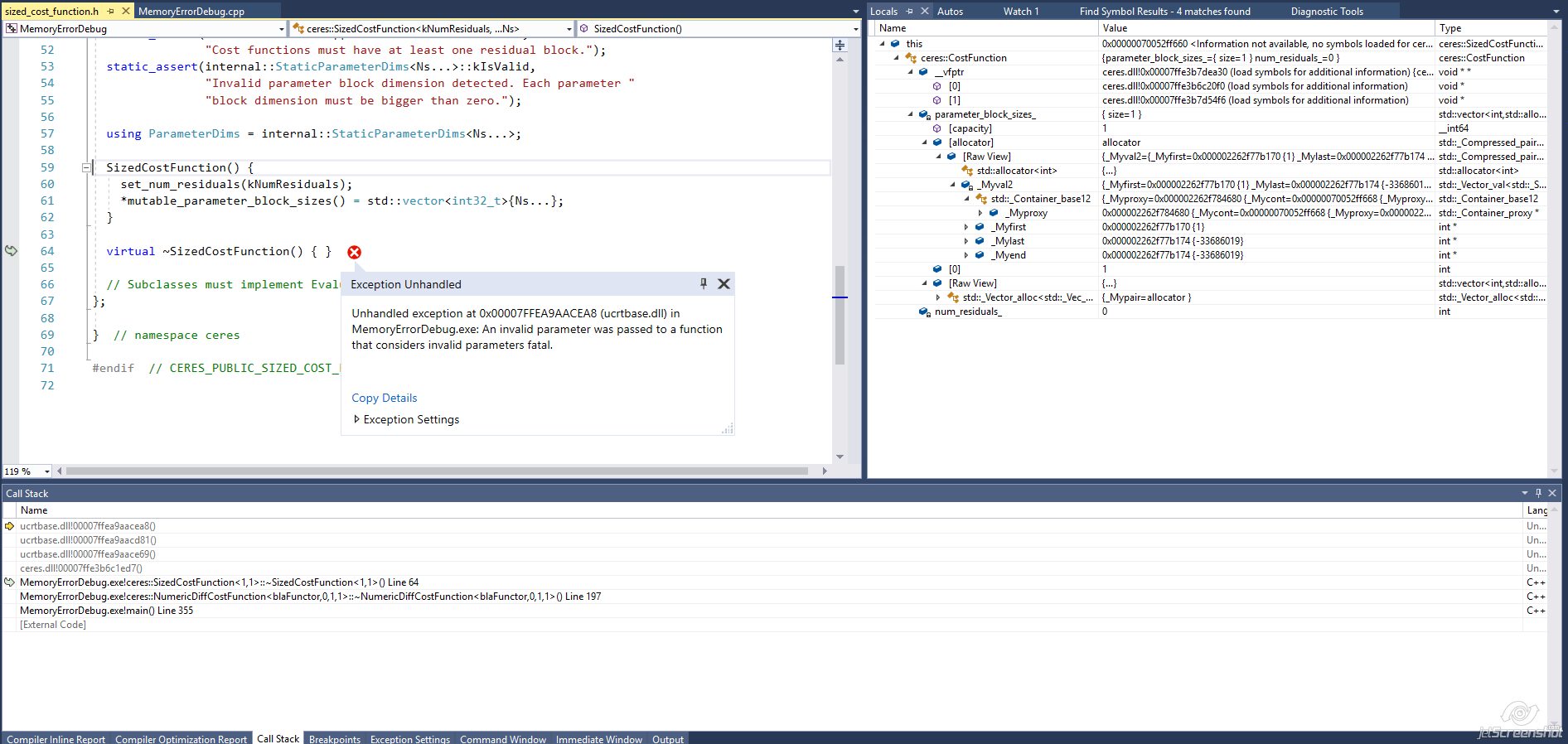 Access Violation Error In Numericdiffcostfunction Constructor In Vs2017 Debug Mode · Issue 454 3679