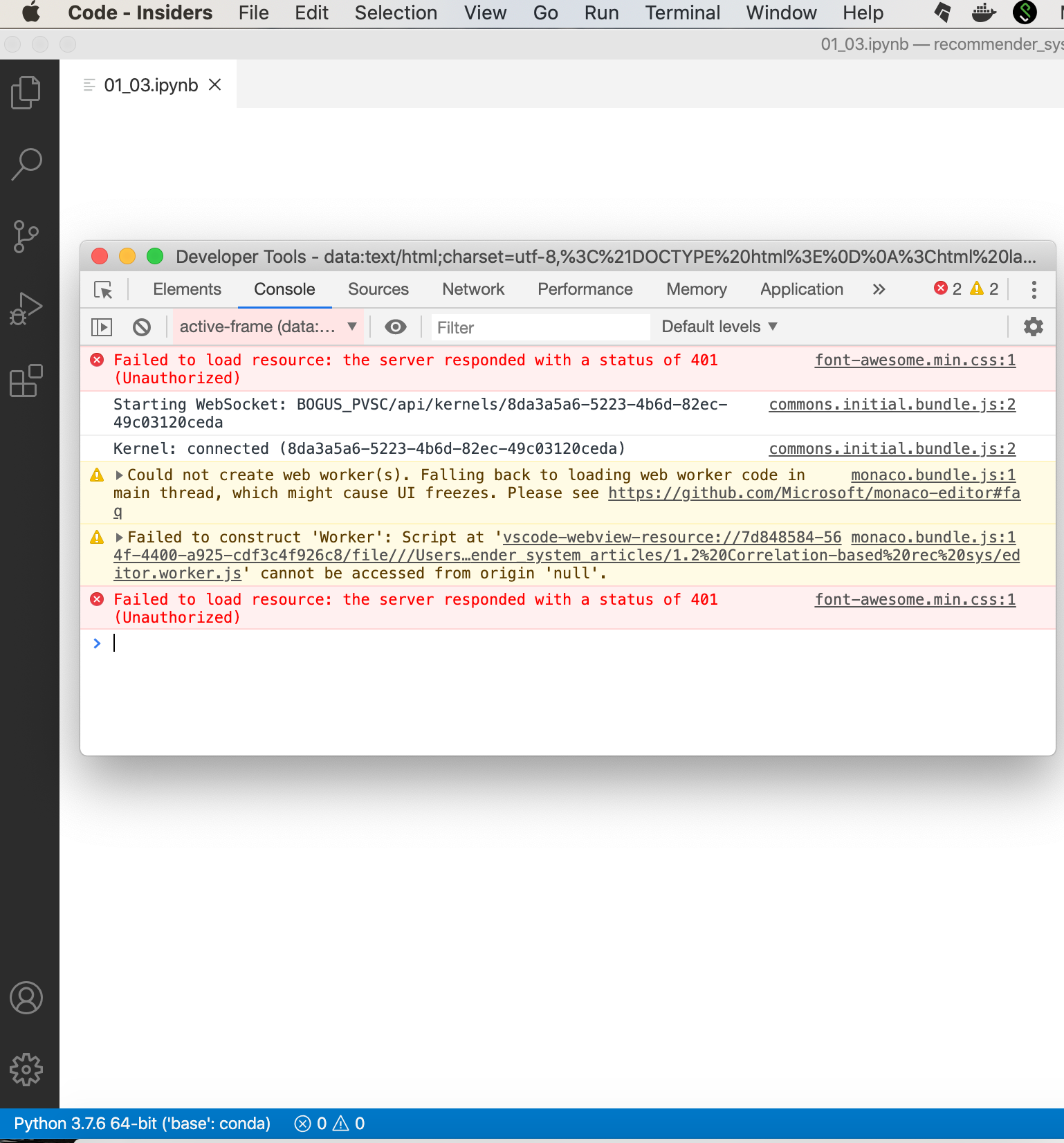 first-time run of jupyter notebooks is broken (opening ipynb is blank ...