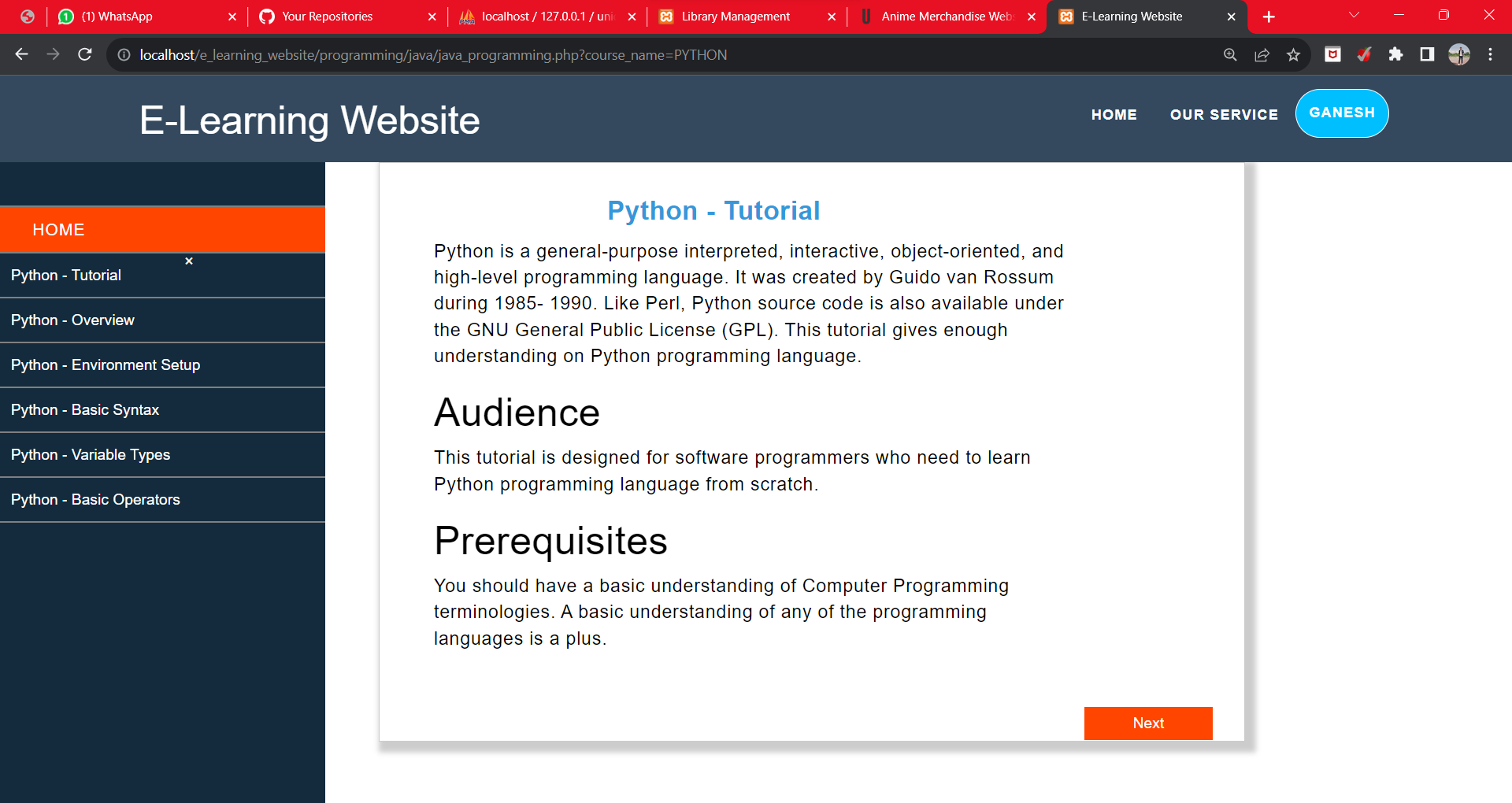 GitHub - pillaiganeshmohan/E-Learning-Website