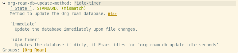 Customizing the variable org-roam-db-update-method says there's a mismatch · Issue #1294 · org ...