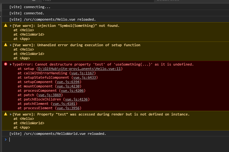 Errors In Console After Editing Provideinject Composable · Issue 455 · Vitejsvite · Github