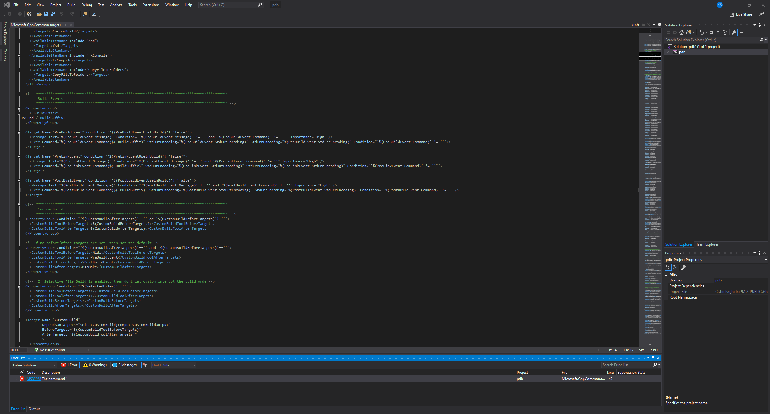pdb.exe recompile failed msb3073 · Issue #2113 · NationalSecurityAgency/ghidra · GitHub