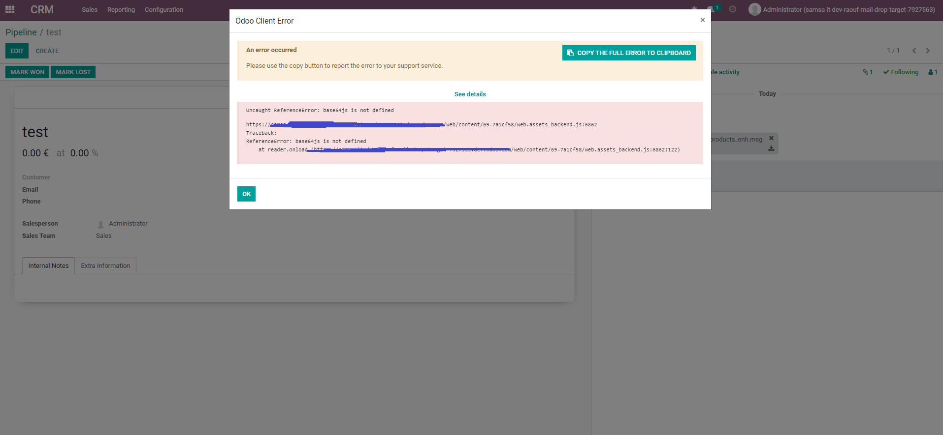 [14.0] mail_drop_target : "base64js is undefined" · Issue #1127 · OCA/social · GitHub