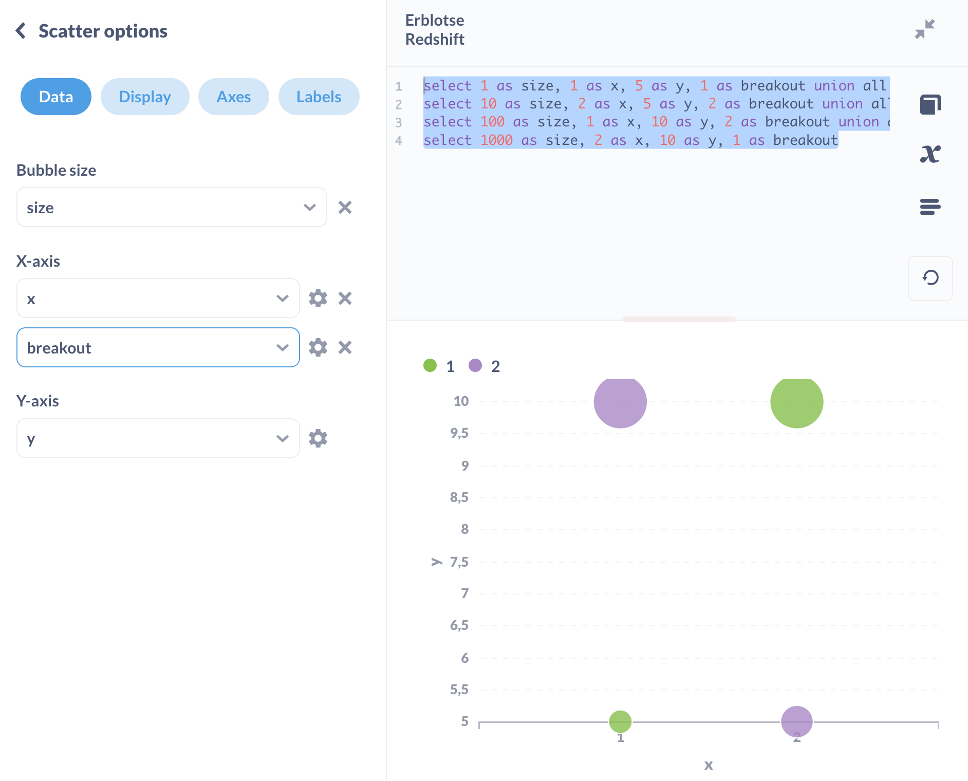 Bubble size in scatter chart wrong when 2nd series breakout is defined · Issue #25004 · metabase ...