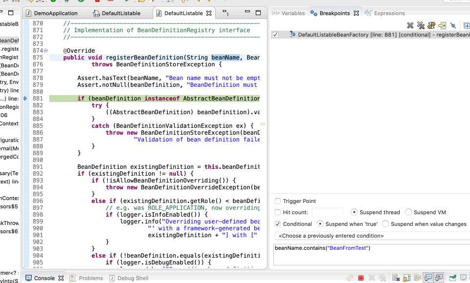 Cannot set conditional debug breakpoint or evaluate expressions in external maven sources (like ...