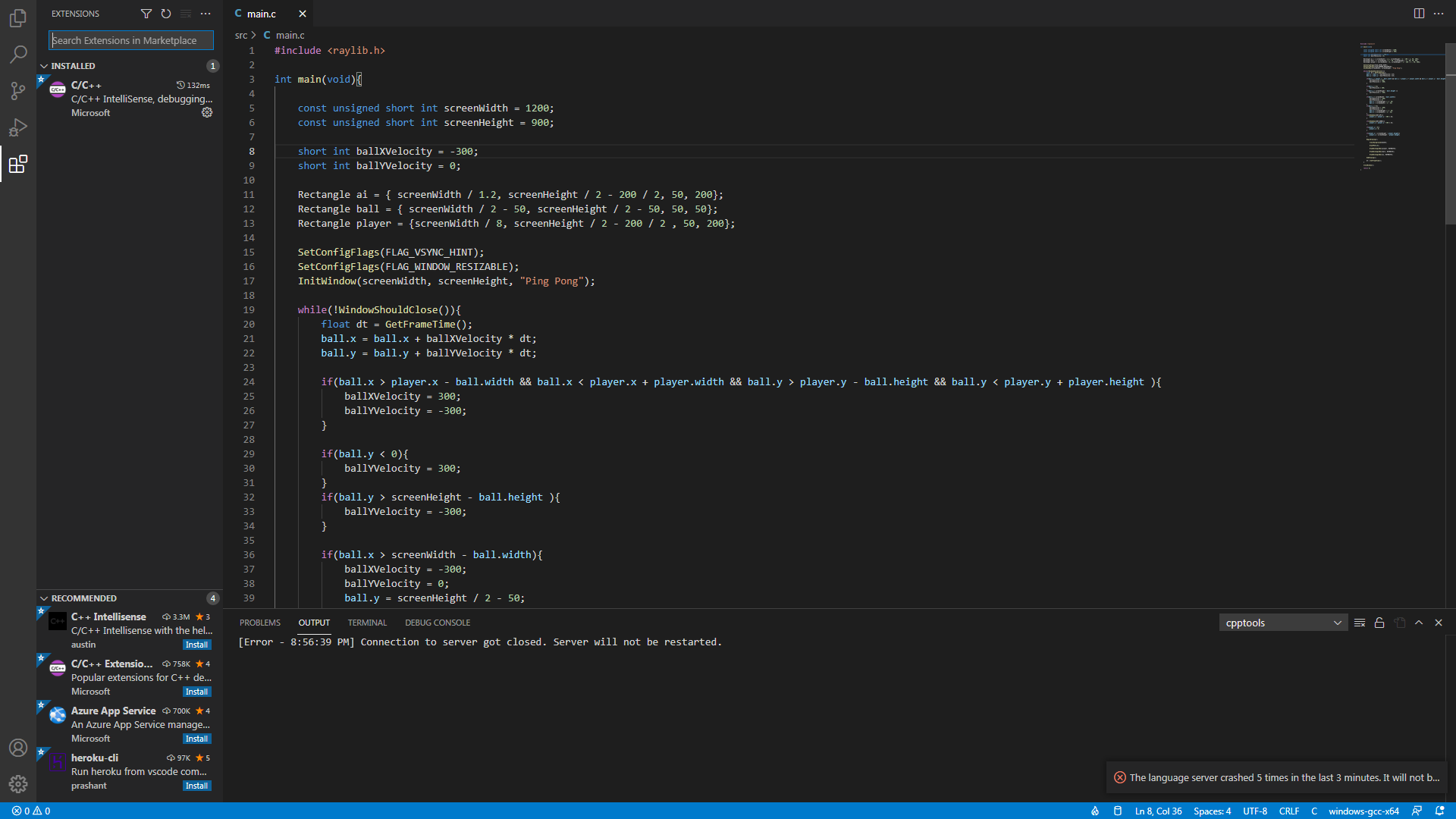 Connection to server got closed. Server will not be restarted (Windows ...