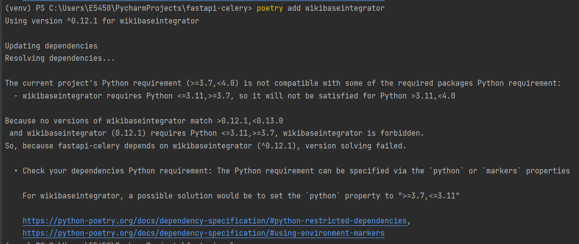 Error adding WBI via Poetry · Issue #428 · LeMyst/WikibaseIntegrator · GitHub