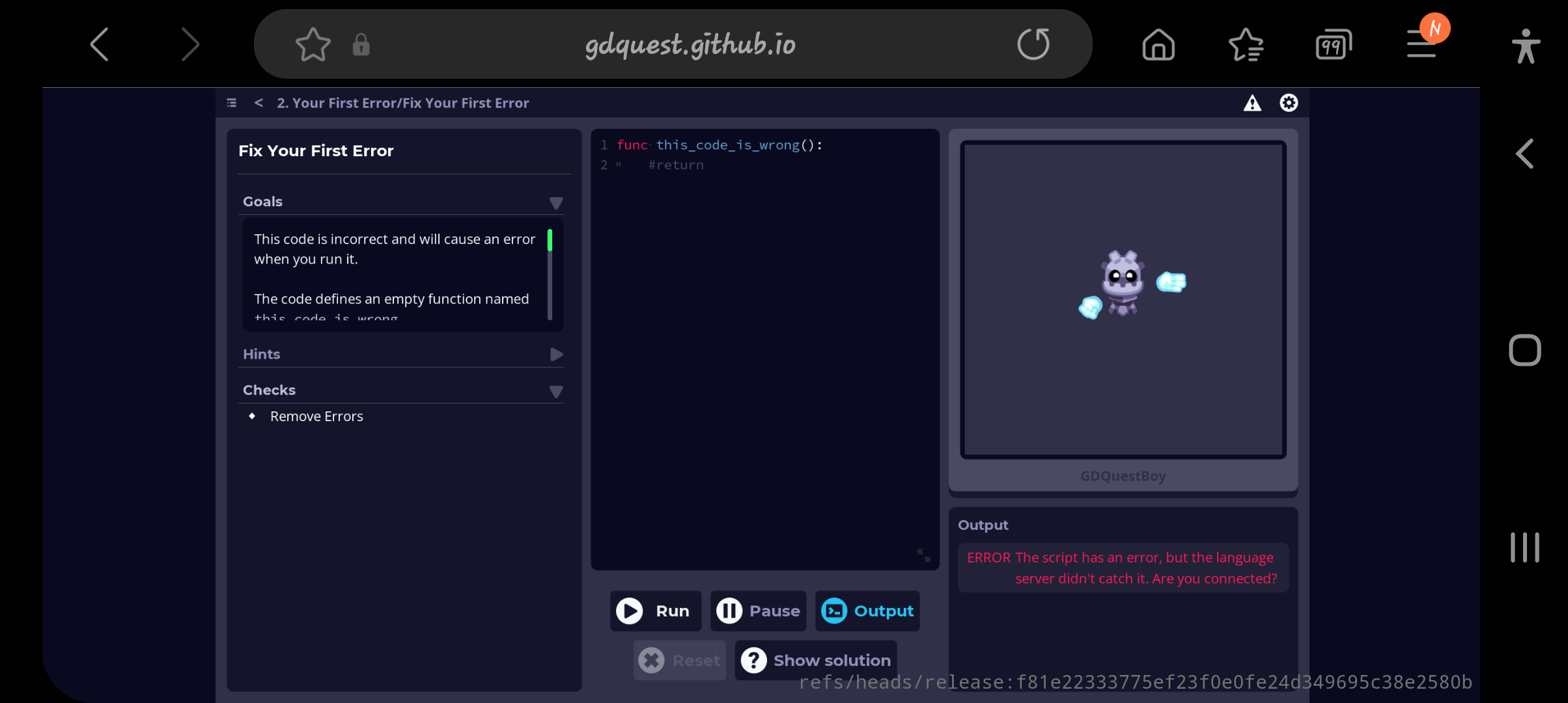 An error in my first error lesson. · Issue #153 · GDQuest/learn-gdscript · GitHub