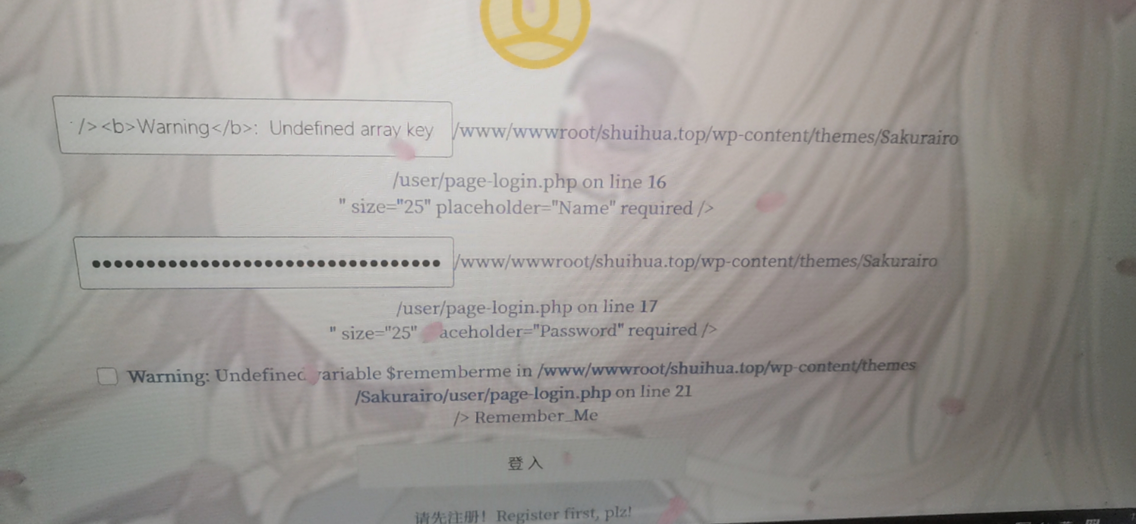 在php8.0下使用登录模板创建页面报错 · Issue #231 · mirai-mamori/Sakurairo · GitHub